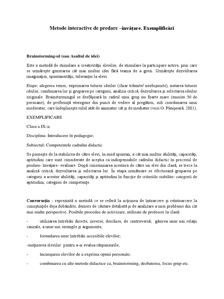 Metode de Predare. Exemplificari | PDF