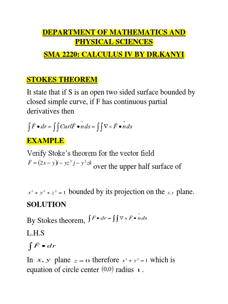Stokes Theorem | PDF | Calculus | Mathematics