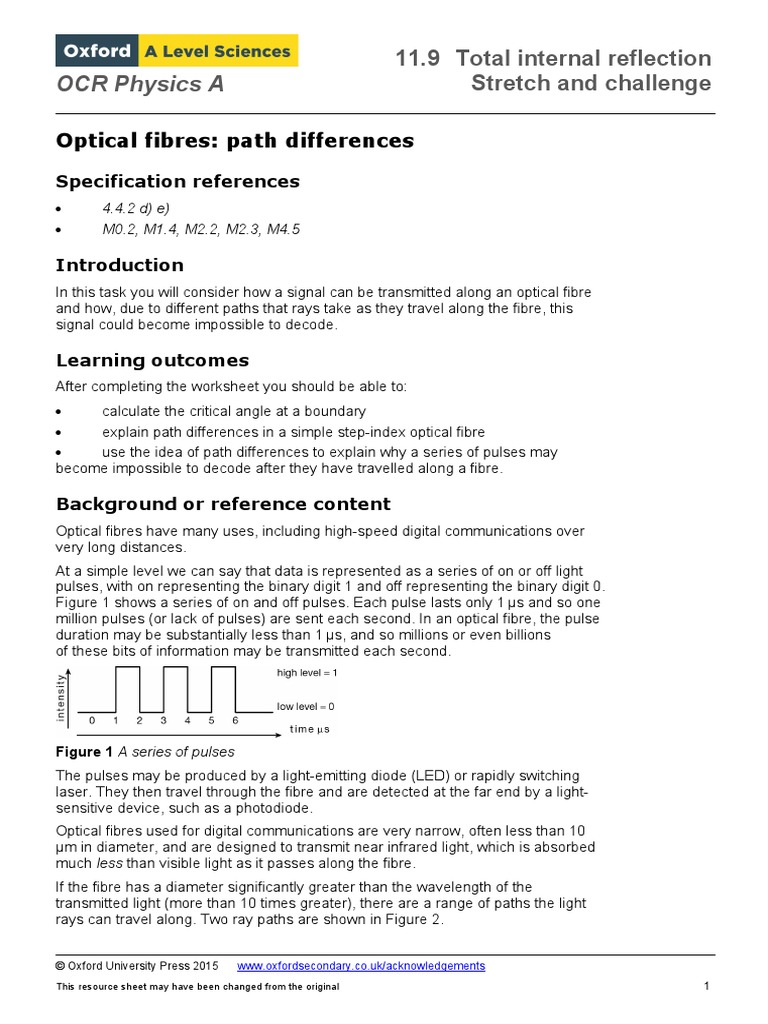 OCR Physics A: Optical Fibres: Path Differences | PDF | Optical Fiber ...