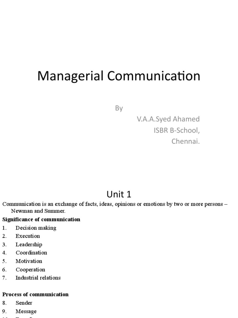 Managerial Communication: by V.A.A.Syed Ahamed ISBR B-School, Chennai ...