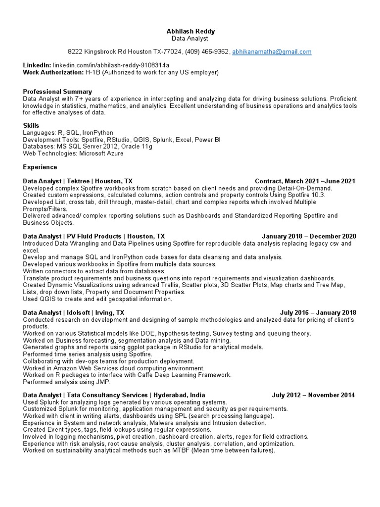 Abhilash Resume | Download Free PDF | Data Analysis | Analysis