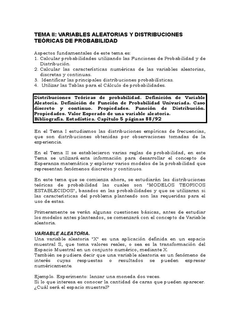 Tema Variables Aleatorias | PDF | Teoría de probabilidad | Distribución de probabilidad