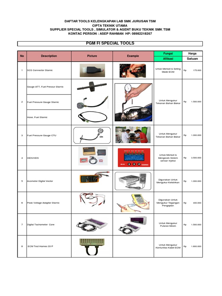 DAFTAR TOOLS DAN SIMULATOR SMK TSM Lembar Ke 1 | PDF