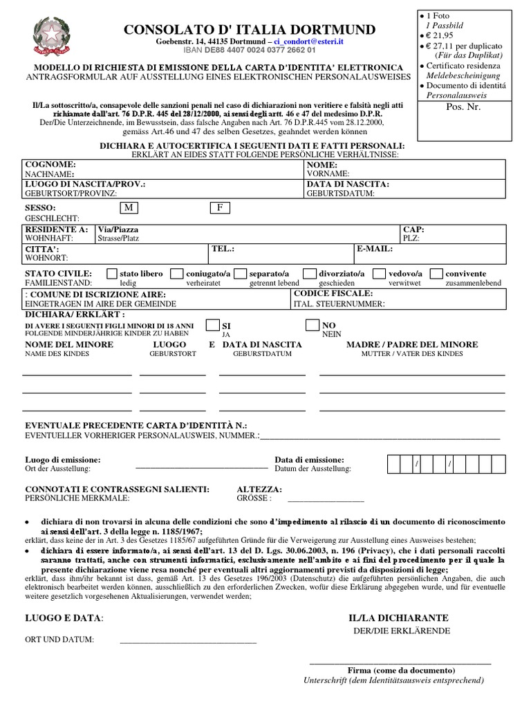 Modulo Di Richiesta Cie | PDF