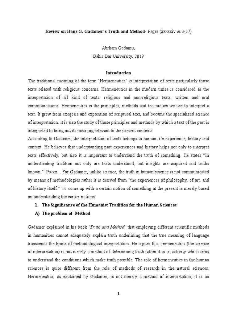 Truth and Method - Hans G. Gadamer | PDF | Common Sense | Hermeneutics