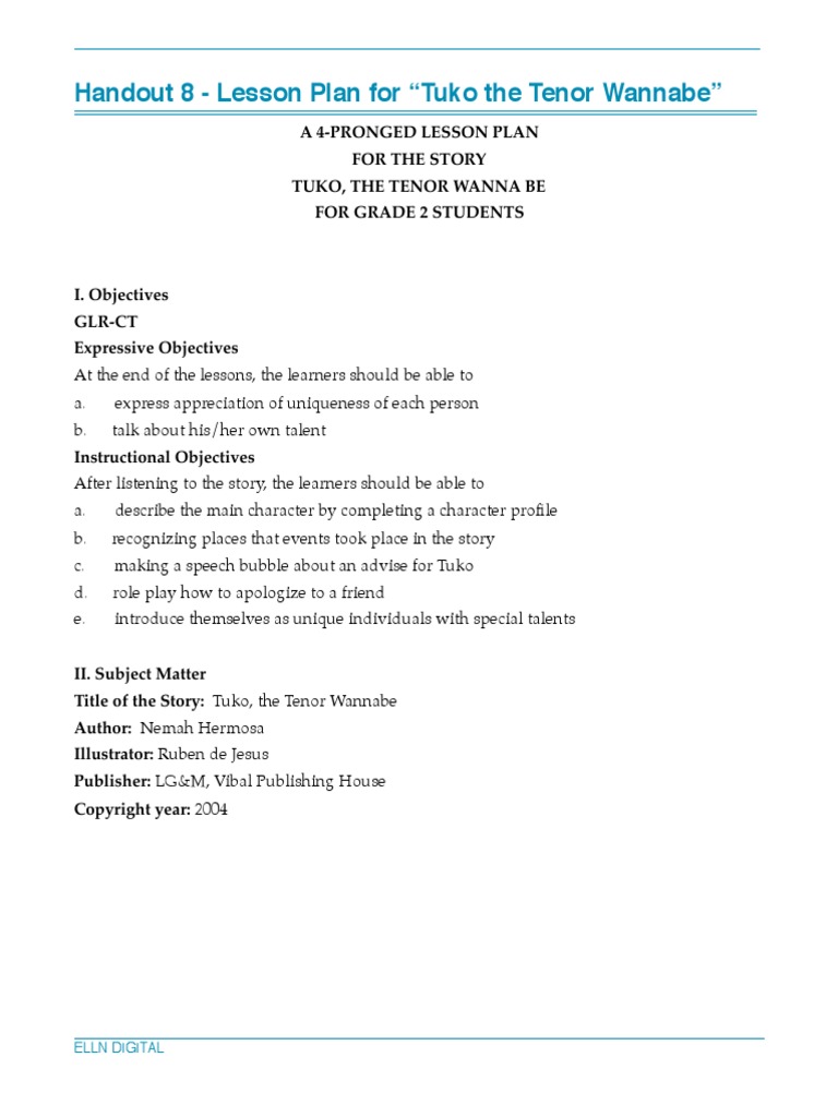 Handout 8 - Lesson Plan For "Tuko The Tenor Wannabe": Elln Digital ...