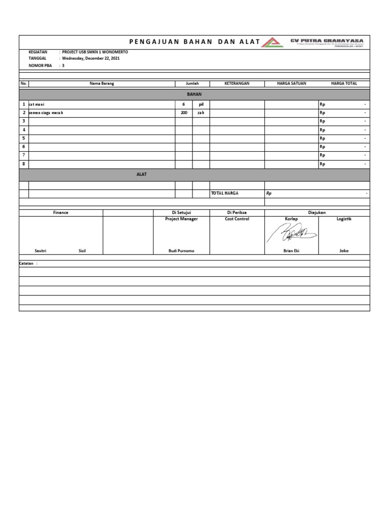 Form PPBJ PAK JOKO EXCEL | PDF