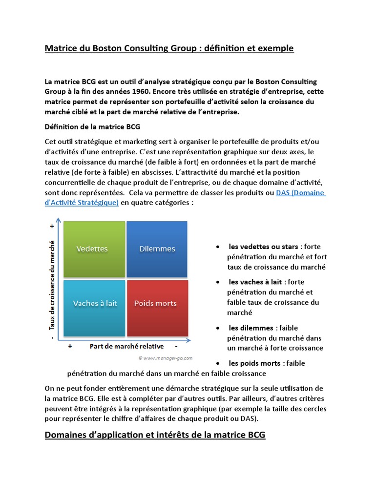 Comprendre la matrice BCG en marketing | PDF | Innovation | Gestion ...