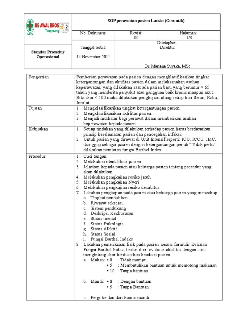 SOP Perawatan Pasien Lansia (Gerontik) | PDF