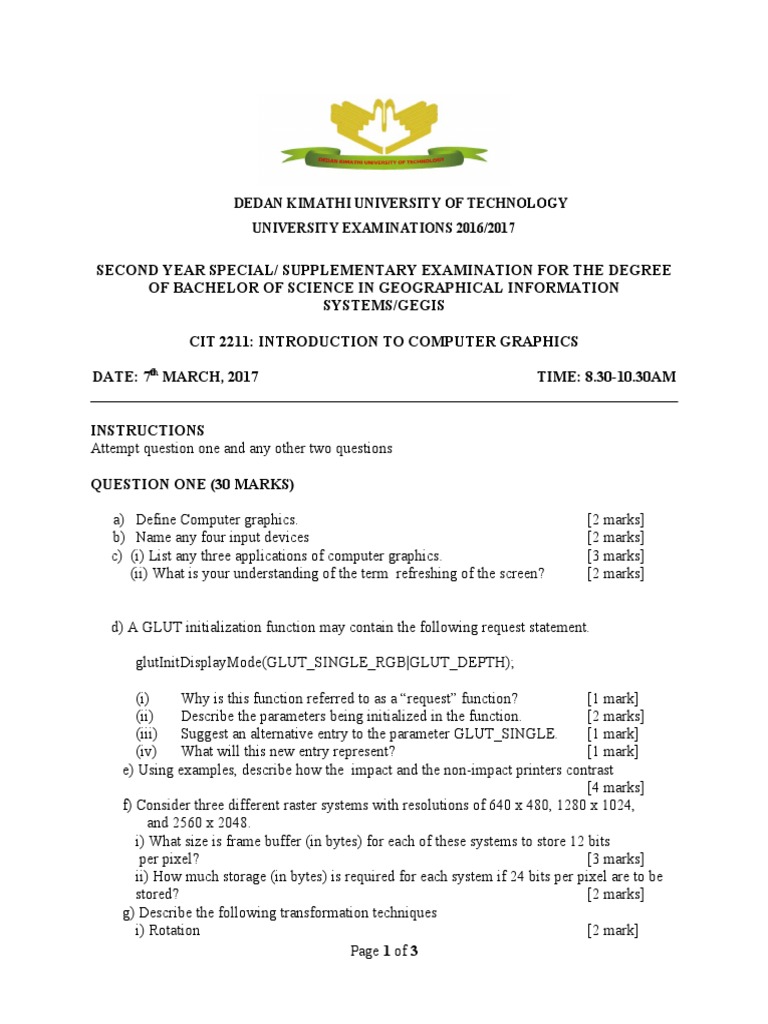 CIT 2211-Introduction To Computer Graphics PRINT READY | PDF | Display Resolution | Computer ...