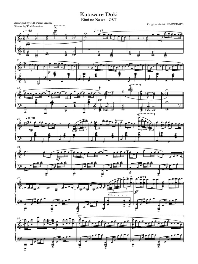 Kataware Doki (F.B. Piano Anime) | PDF