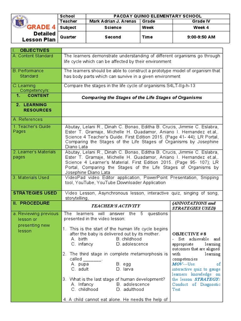 Grade 4: Detailed Lesson Plan | PDF | Pupa | Insects