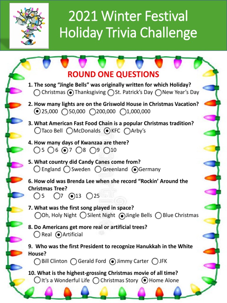 Winter Festival Holiday Trivia Challenge - Round 1 | PDF | Christmas ...