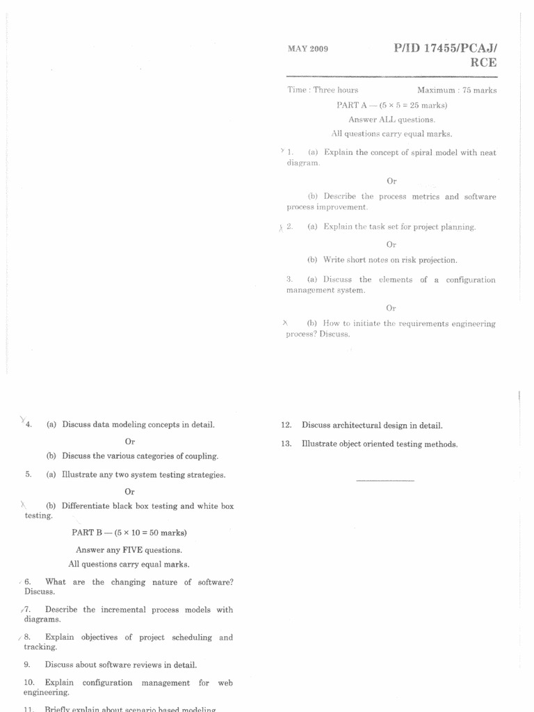 MCA Question Papers - Software Engineering - UNOM | Engineering ...