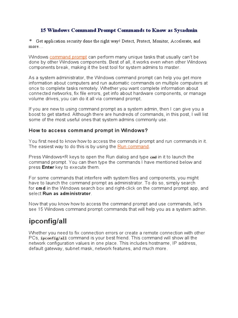 15 Windows Command Prompt Commands To Know As Sysadmin | PDF | Computer ...