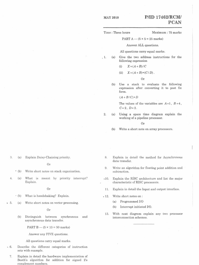 MCA Question Papers - Computer Architecture - UNOM | PDF | Digital ...
