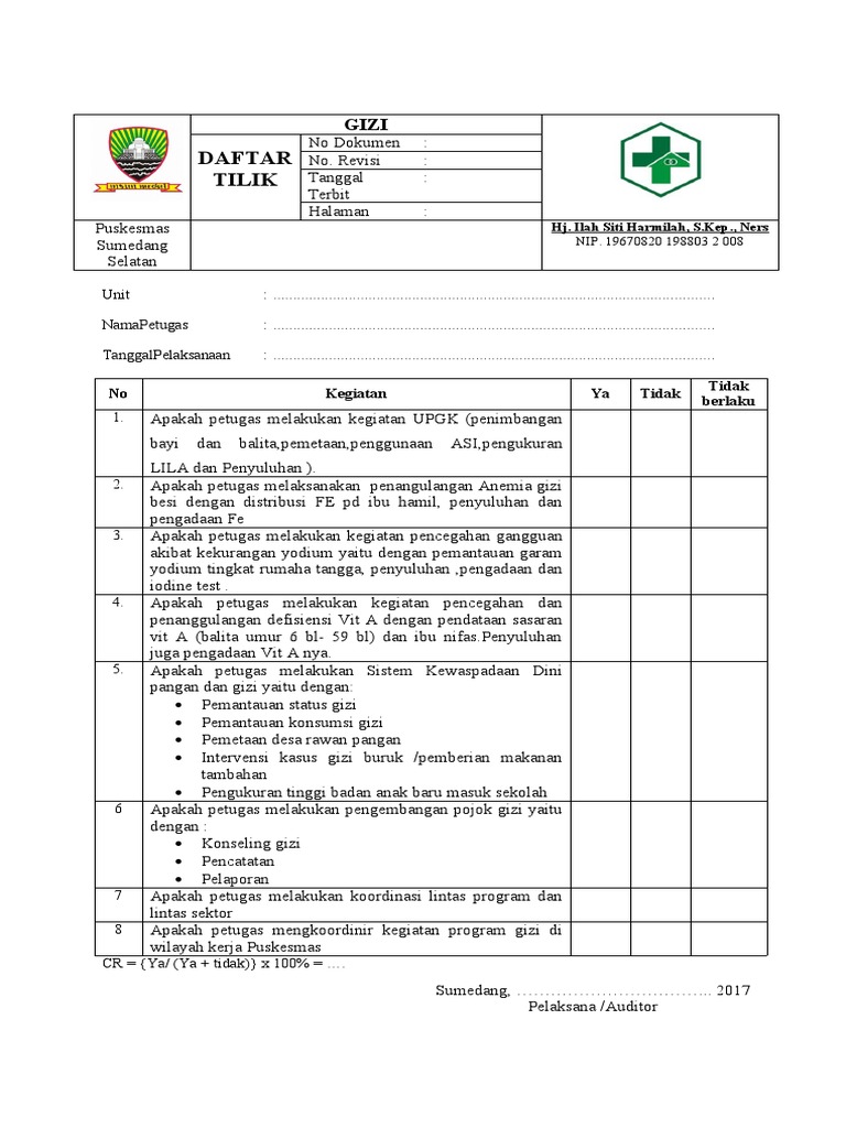 Daftar Tilik GIZI | PDF