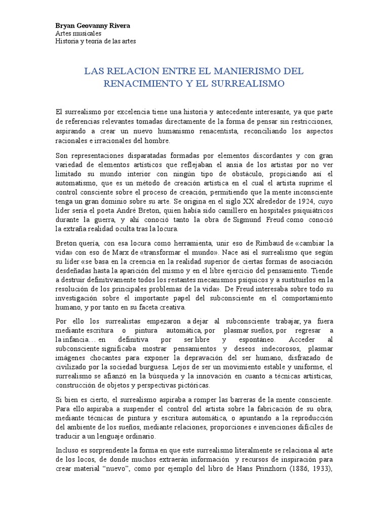 El Movimiento Surrealista y Manierista (Bryan Geovanny Rivera) | PDF ...