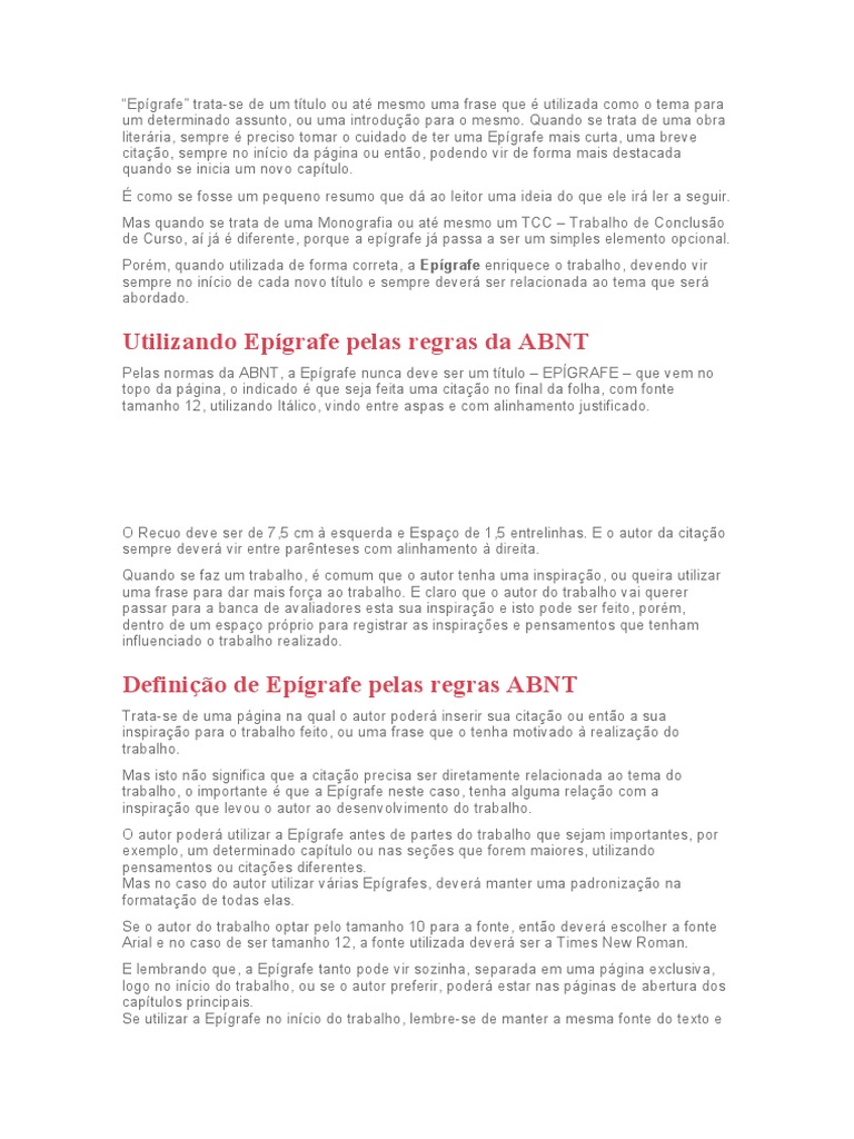 Como Utilizar EPÍGRAFE Nas Regras ABNT | PDF | Autor | Citação