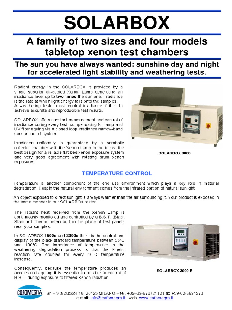 Solarbox: A Family of Two Sizes and Four Models Tabletop Xenon Test ...