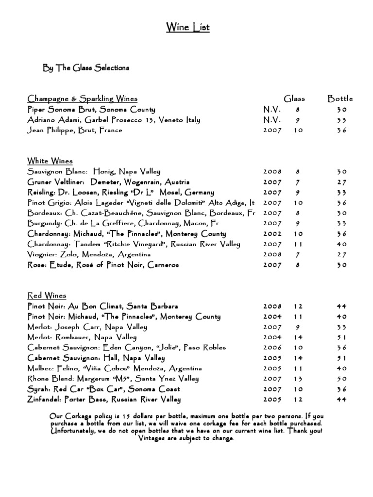 Comprehensive Wine List Overview | PDF | Rose | Napa Valley Ava