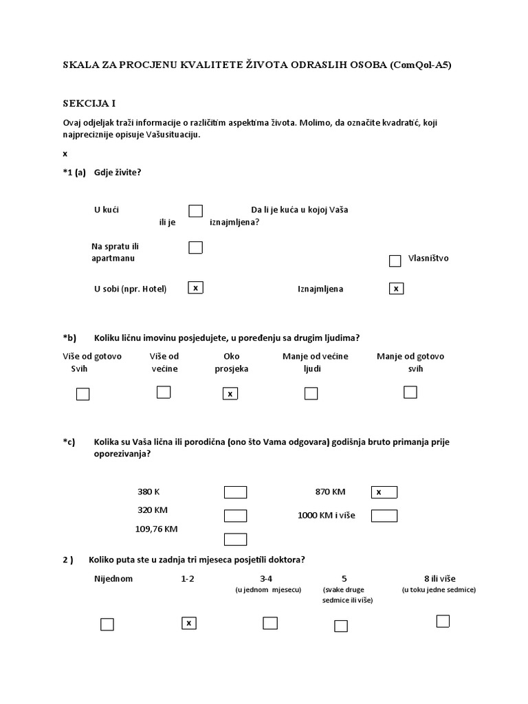 SKALA ZA PROCJENU KVALITETE ŽIVOTA ODRASLIH OSOBA (ComQol-A5) | PDF SKALA ZA PROCJENU KVALITETE ŽIVOTA ODRASLIH OSOBA (ComQol-A5) | PDF