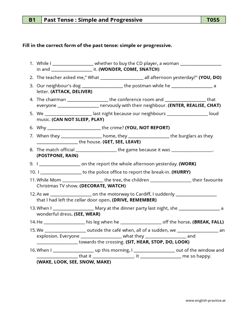 B1 Past Tense: Simple and Progressive T055 | PDF