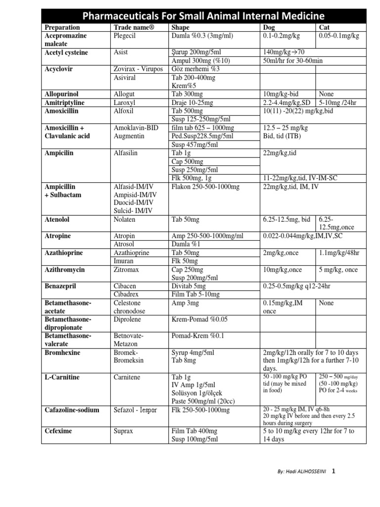 Pharmaceuticals For Small Animal Internal Medicine | PDF | Medical ...
