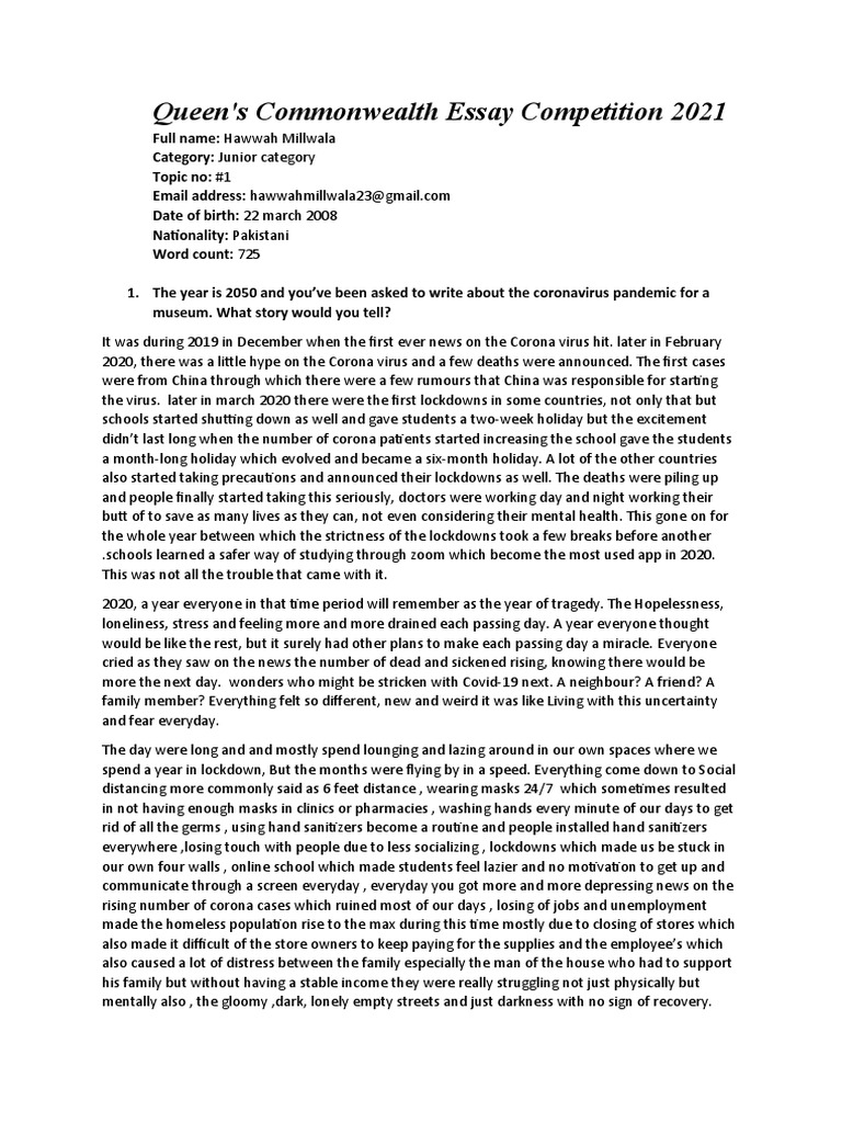 Queen's Commonwealth Essay Competition 2021 | PDF | Global Health ...