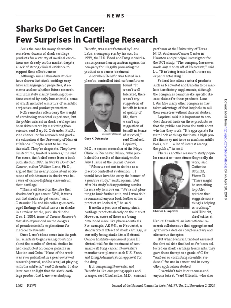 Sharks Do Get Cancer: Few Surprises in Cartilage Research: Cancer ...