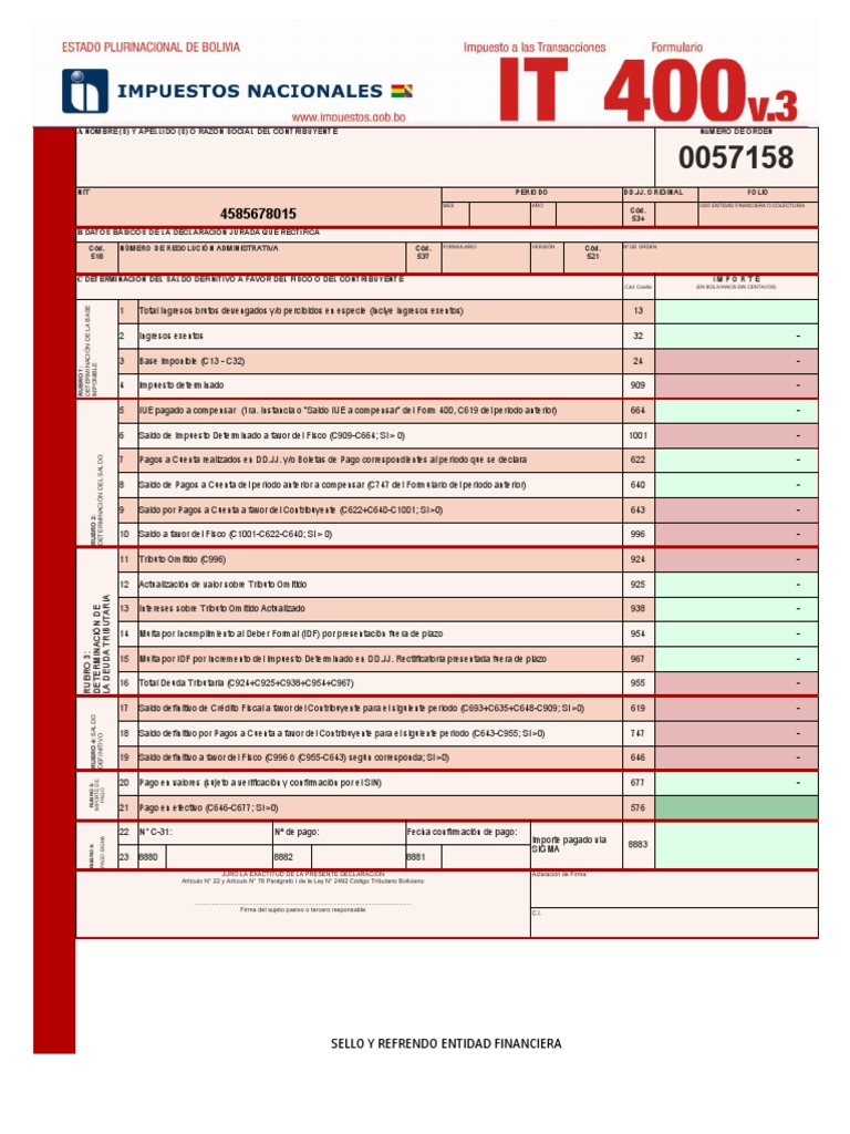 Formulario 400 IT | PDF | Impuestos | Pagos