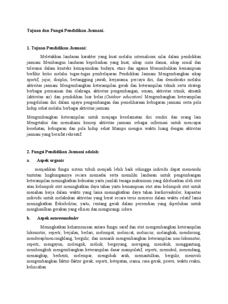 Tujuan Dan Fungsi Pendidikan Jasmani | PDF