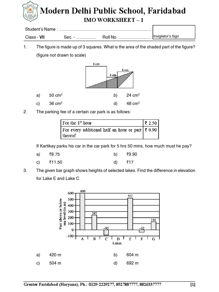 Class 7 (IMO Worksheet 1) | PDF | Numbers | Rational Number