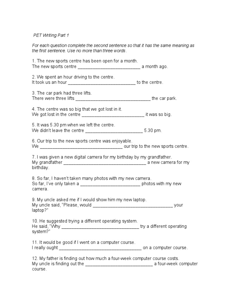 PET Writing Part 1 | PDF