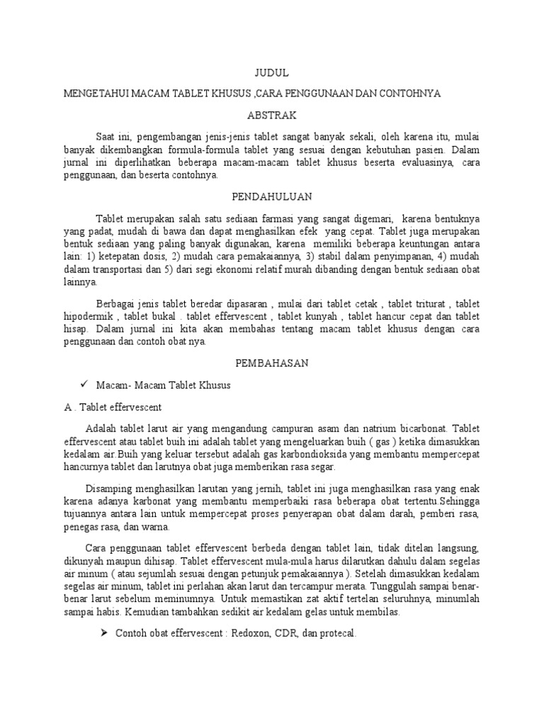 Macam-Macam Tablet Khusus dan Contohnya | PDF | Kesehatan Holistik
