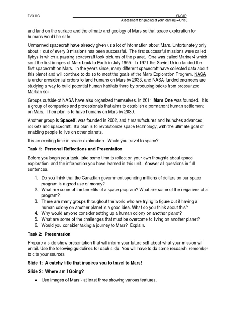 Mission To Mars - Worksheet | PDF | Mars | Space Exploration