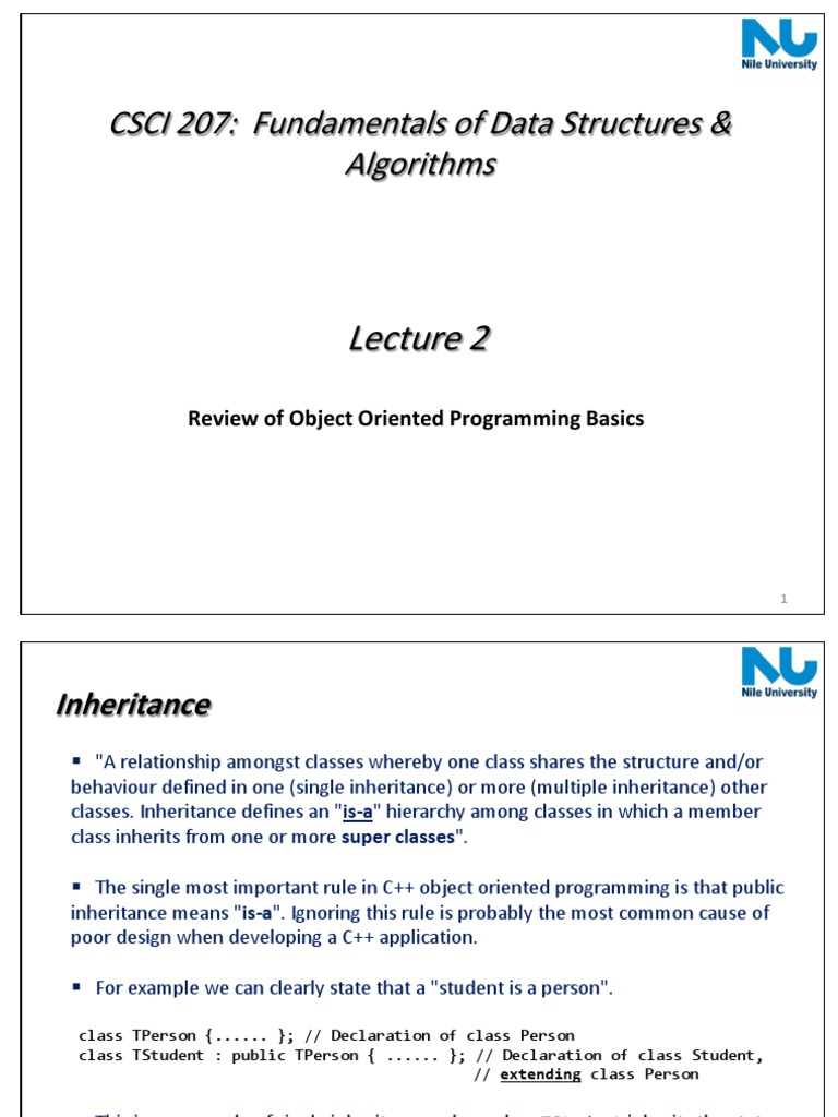 Csci 207 Fundamentals Of Data Structures And Algorithms Review Of Object Oriented Programming