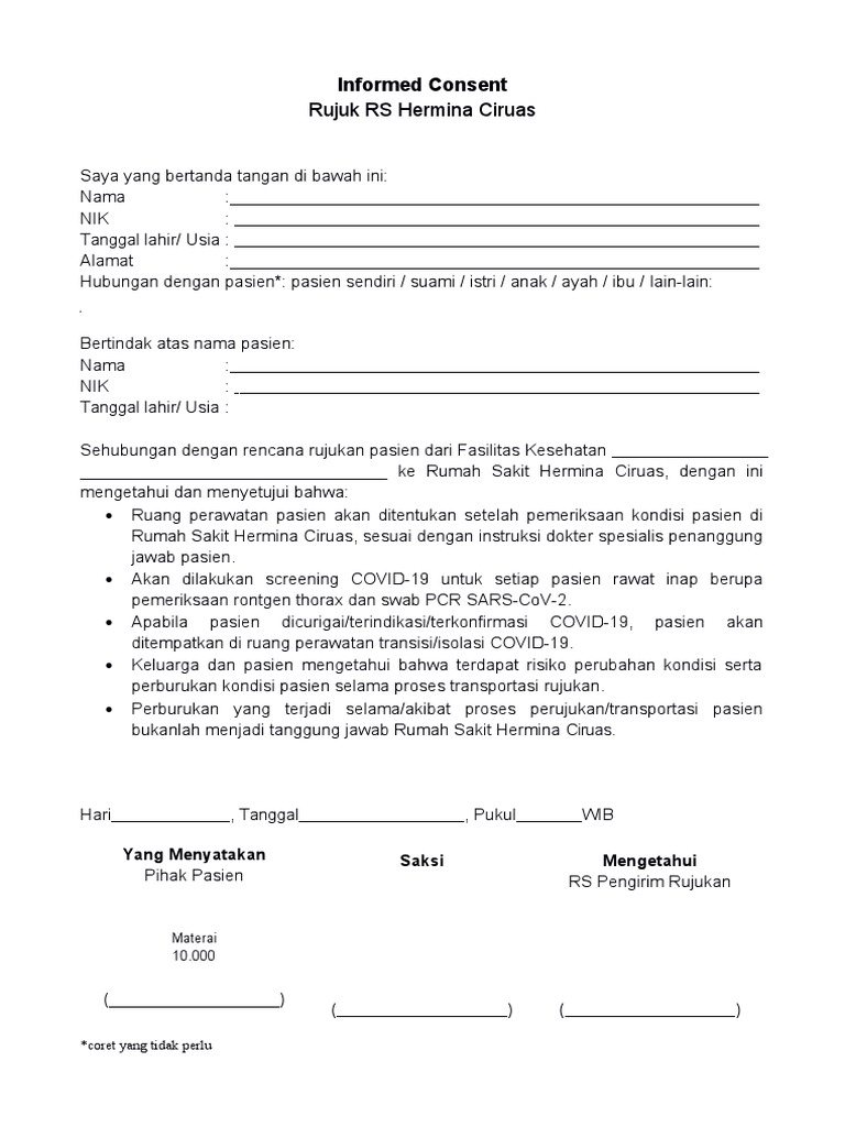 Informed Consent Rujukan RS Hermina | PDF