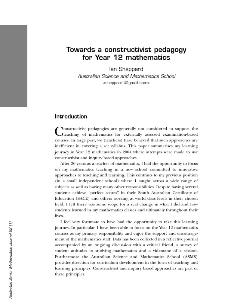 Towards A Constructivist Pedagogy For Year 12 Mathematics | PDF | Constructivism (Philosophy Of ...
