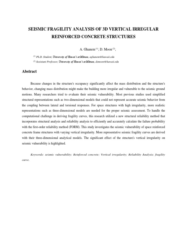 Seismic Fragility of 3D Irregular Structures | PDF | Structural Analysis | Concrete