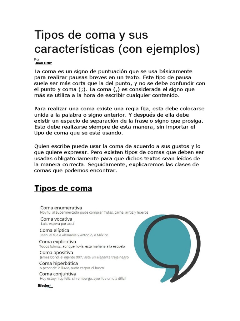 Tipos de coma y sus características | PDF | Coma | Mecánica del lenguaje