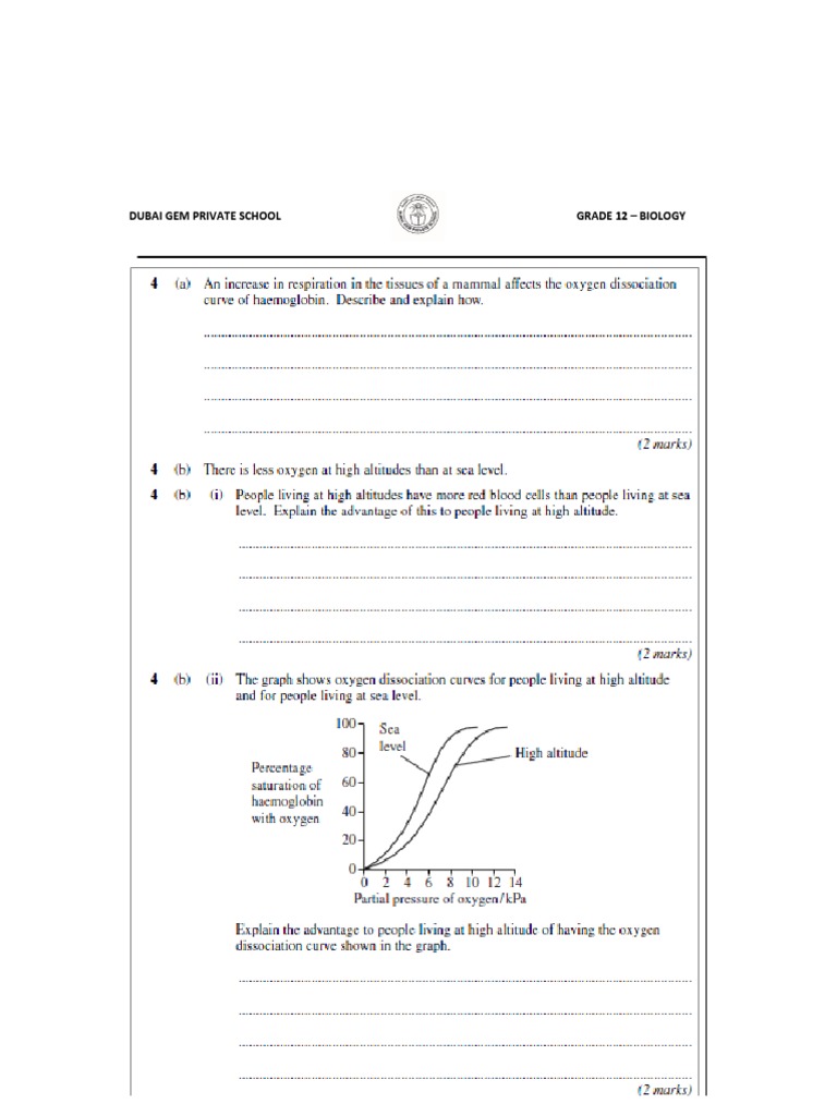 Worksheet - 1 Oxygen Dissociation | PDF