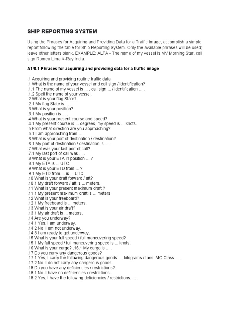 Ship Reporting System: A1/6.1 Phrases For Acquiring and Providing Data ...