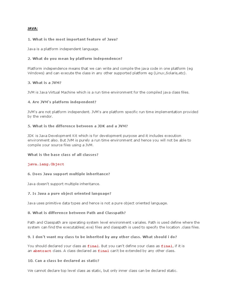 Java Interview Questions Pdf Method Computer Programming Class Computer Programming