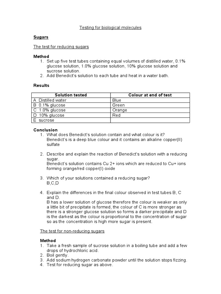 Testing For Biological Molecules | PDF | Starch | Chemical Compounds