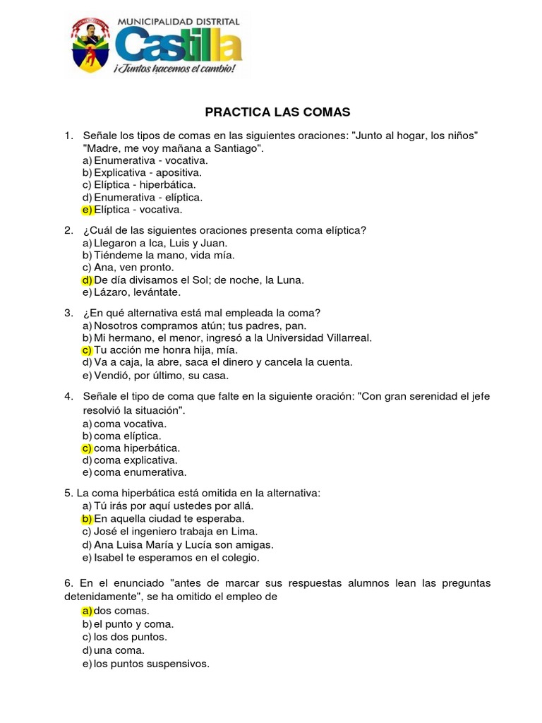 Práctica Uso de Comas | PDF | Oración