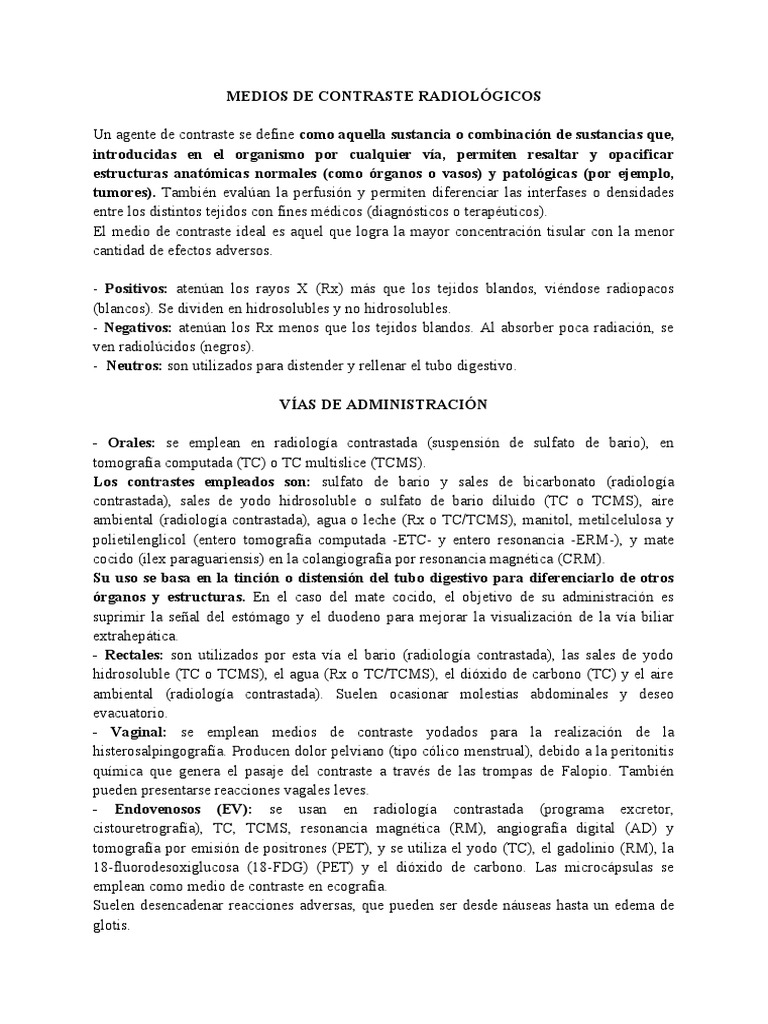 Medios de Contraste Radiológicos | PDF | Radiología | Ct Scan