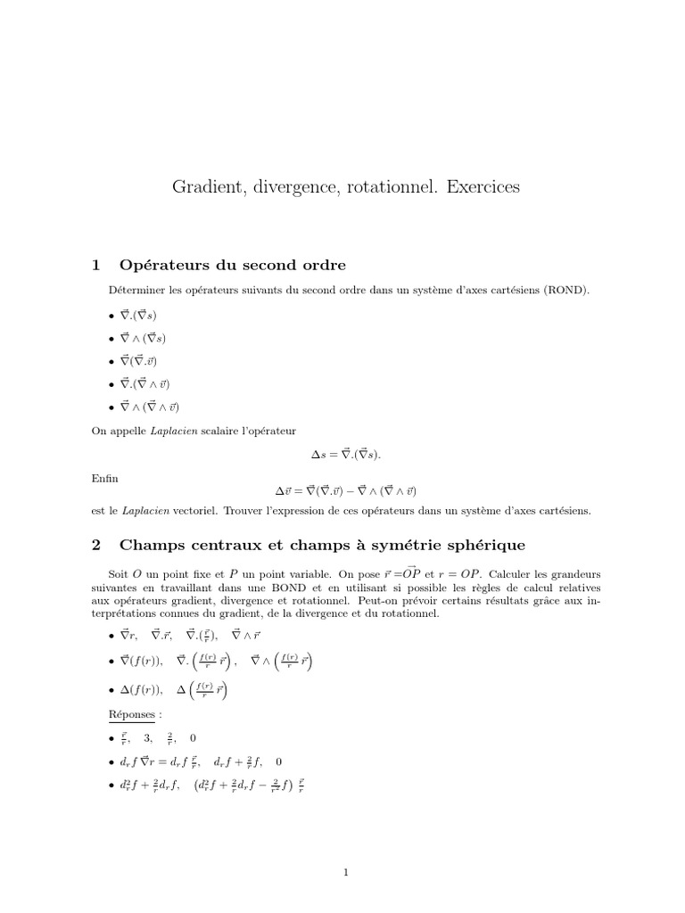 Exercice S Grad Div Rot | PDF | Divergence (analyse vectorielle) | Pente