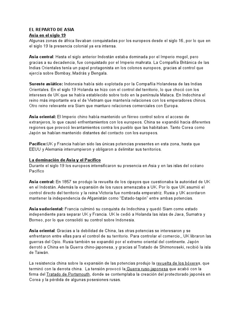 El Reparto de Asia | PDF | Asia | Imperio Británico