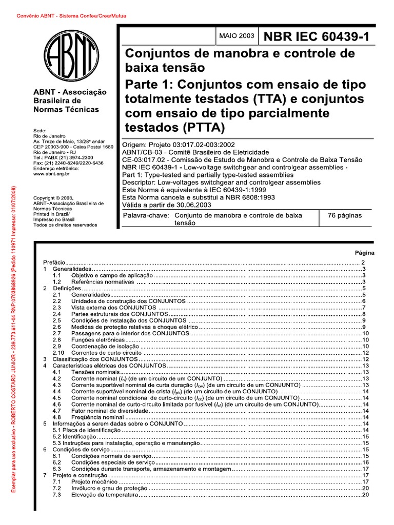 NBR Iec 60439 1 2 3 PDF | PDF